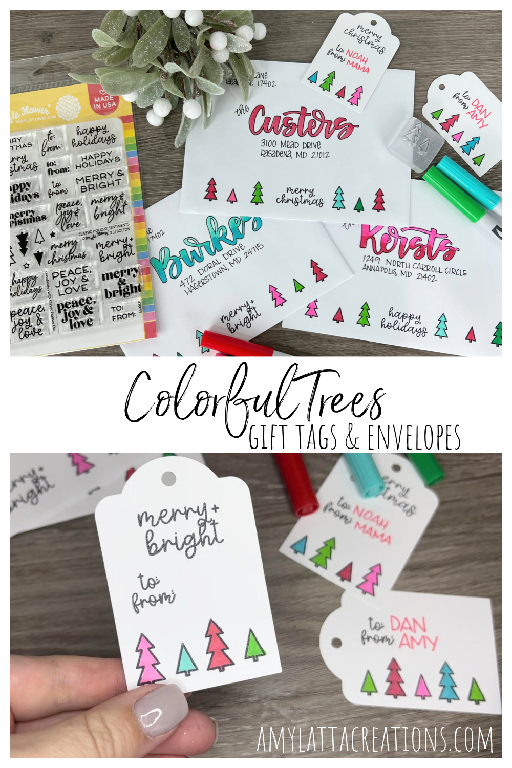 Colorful Trees Gift Tags and Envelopes - Amy Latta Creations